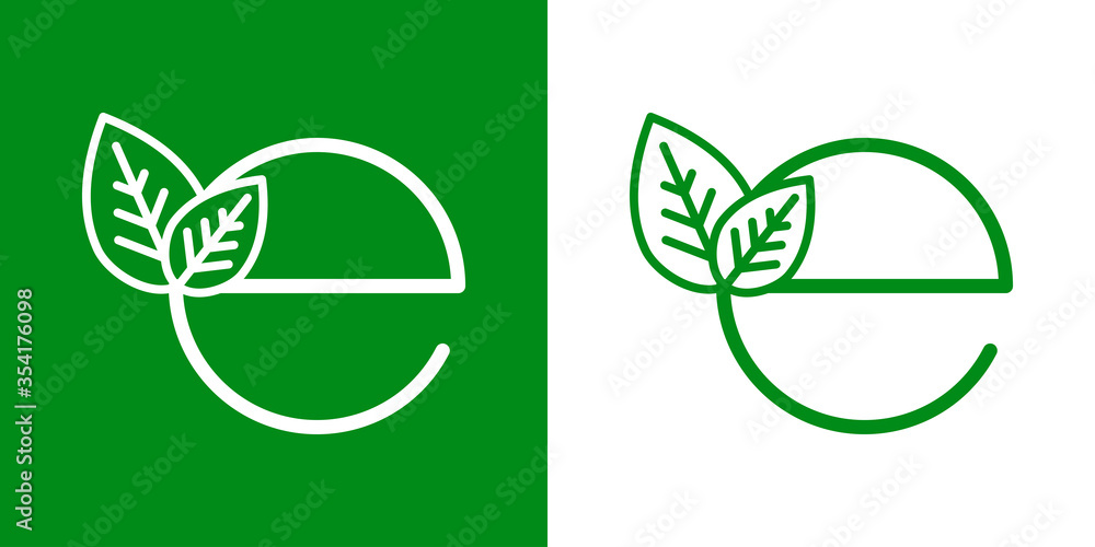 Logotipo letra e con hojas en fondo verde y fondo blanco Stock Vector ...