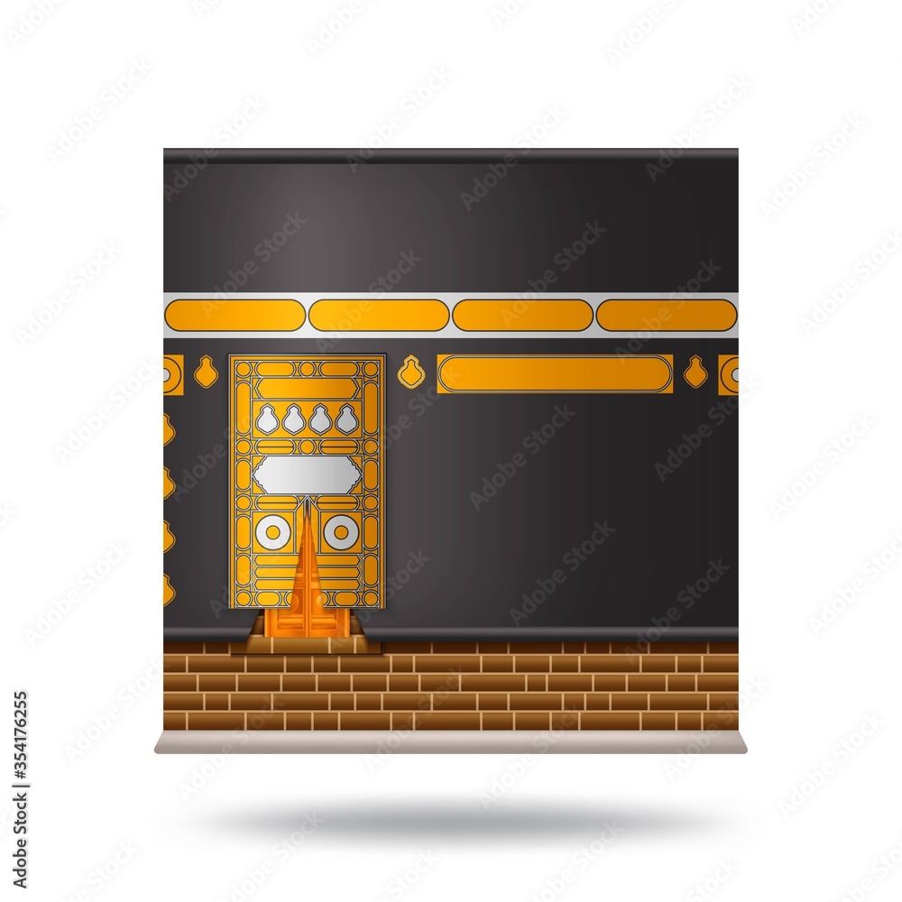 Kaaba in Mecca icon design with beautiful black silk kiswa. Wall with ...