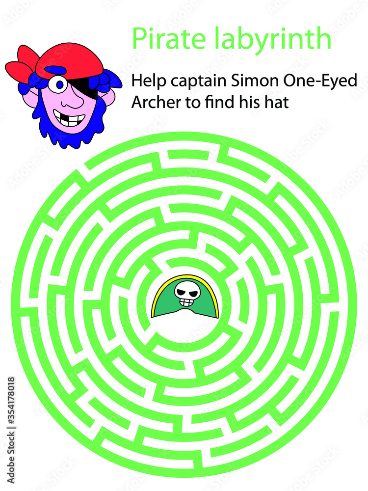 Help captain Simon One-Eyed Archer to find his hat. Pirate labyrinth ...