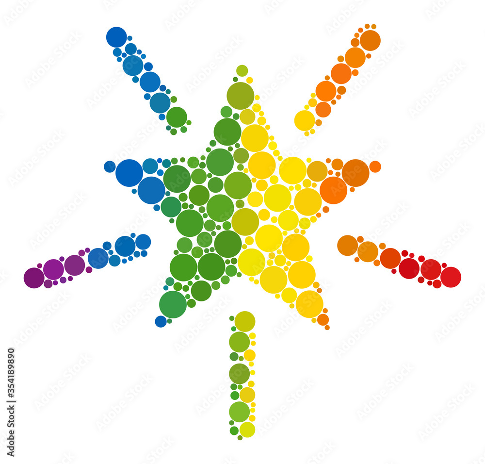 Bright star collage icon of round dots in variable sizes and spectrum ...