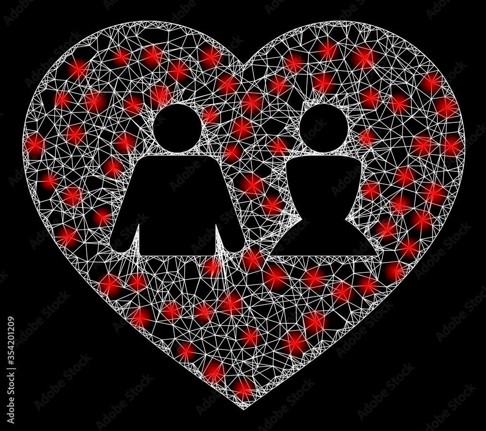 Bright web mesh love heart with light spots. Illuminated vector 2d ...