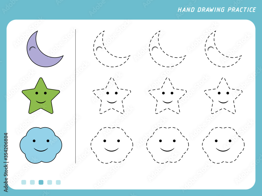 Preschool educational hand drawing app game for kids. Moon, star and ...