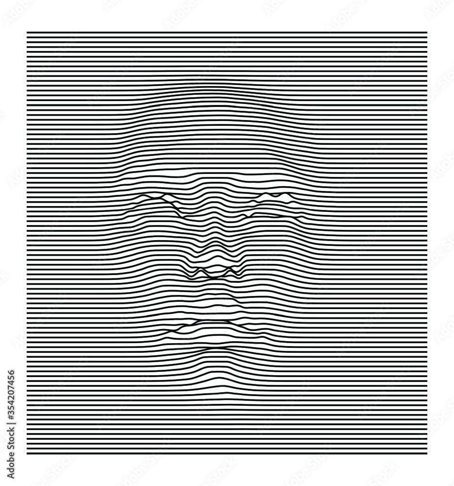 Silhouette of 3d head extruded from lines. Graph made of cuves in form ...