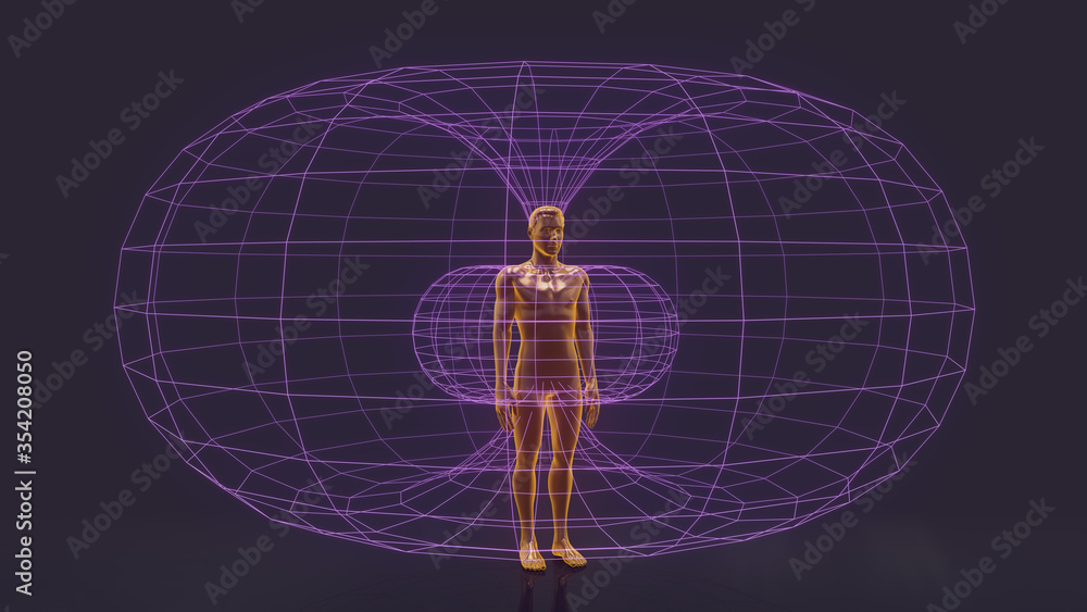 Inside abstract teleportation station. Future technologies concept. Man ...