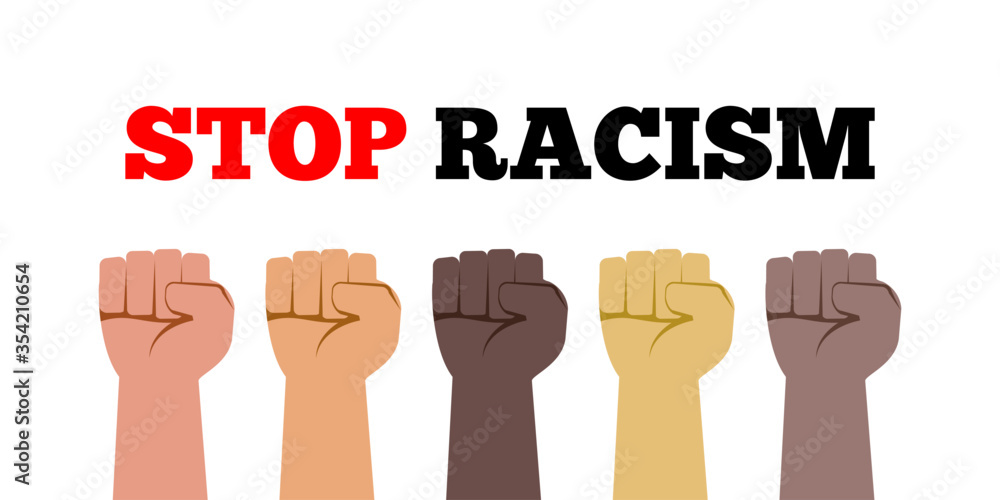 stop racism fist hands with various skin colors vector illustration ...