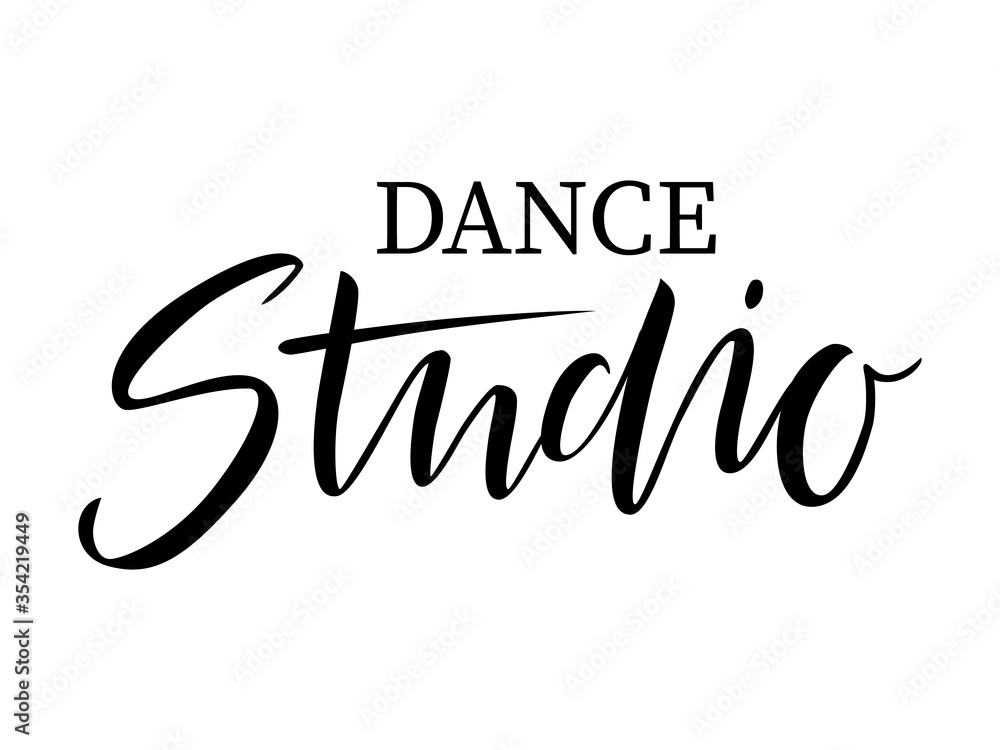 Handwritten brush lettering for ballet or dance studio. Black isolated ...