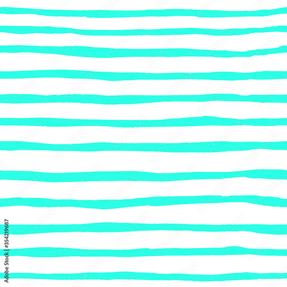 Seamless pattern of horizontal abstract watercolor cyan strips on white ...