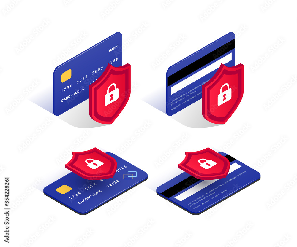 Credit card security isometric icon set. Electronic payment protection ...