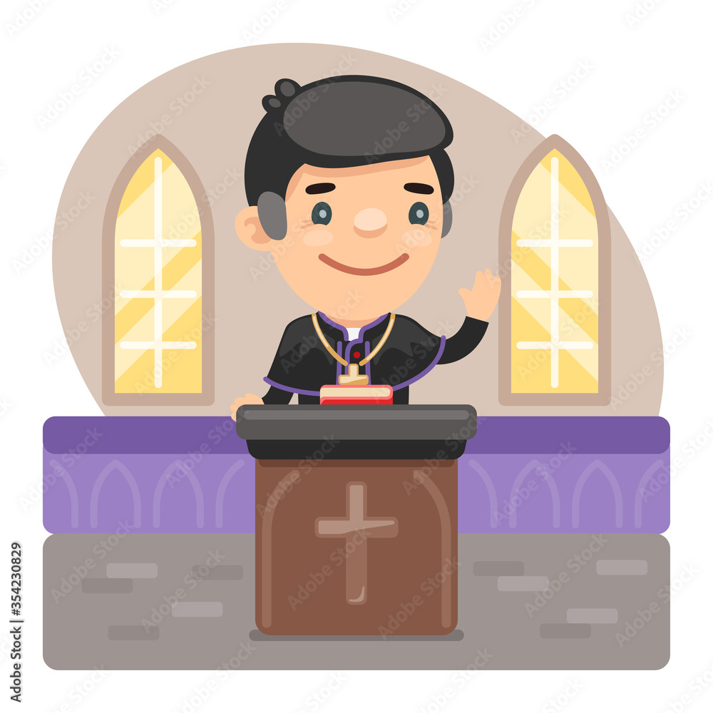 Vektorová grafika „Cartoon catholic priest with bible preaching at ...