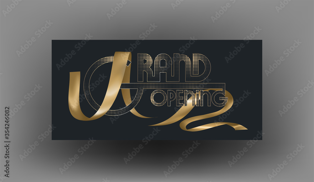 Grand opening invitation card with logo and realistic gold ribbon ...