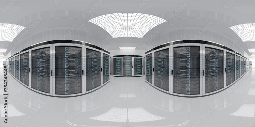 High resolution HDRI panoramic view of a server data room center. 360 ...