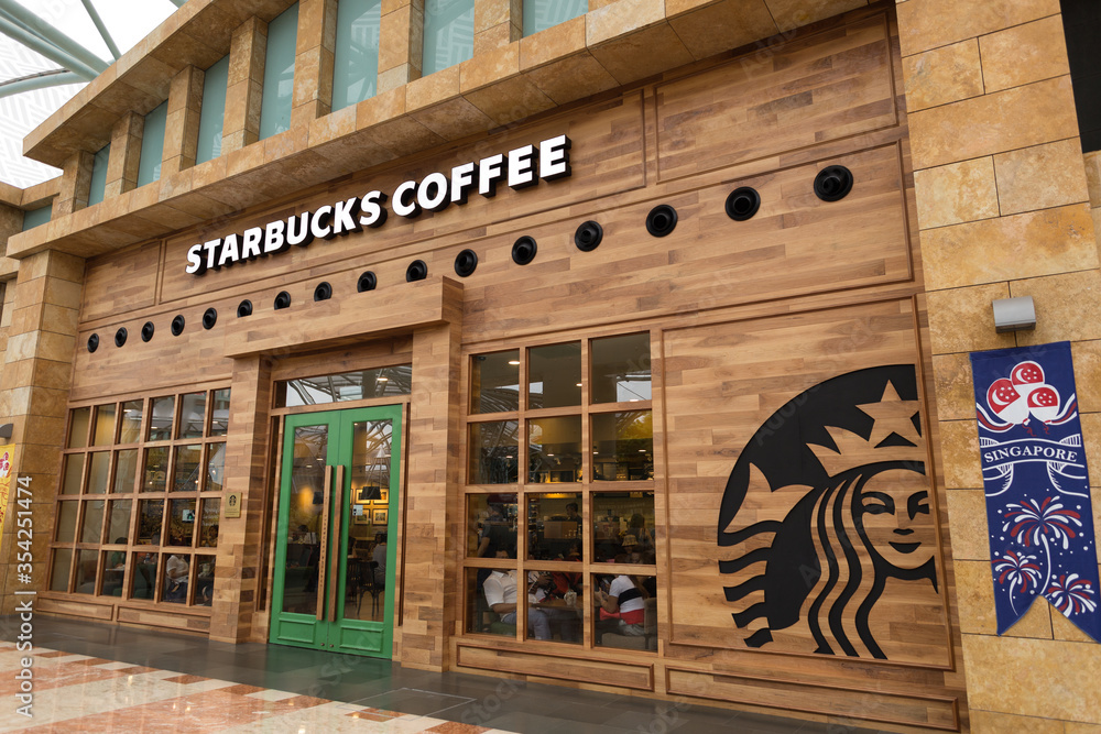 Starbucks coffee shop at Sentosa Island. Starbucks is the world's ...