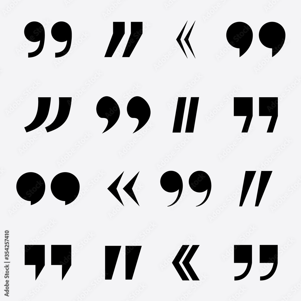 Quote mark. Quotation icon. Symbol of double comma for speech. Black ...