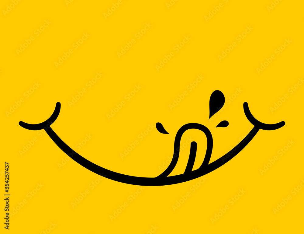 Yummy icon. Logo of delicious eat. Face smile after tasty food. Emoji ...