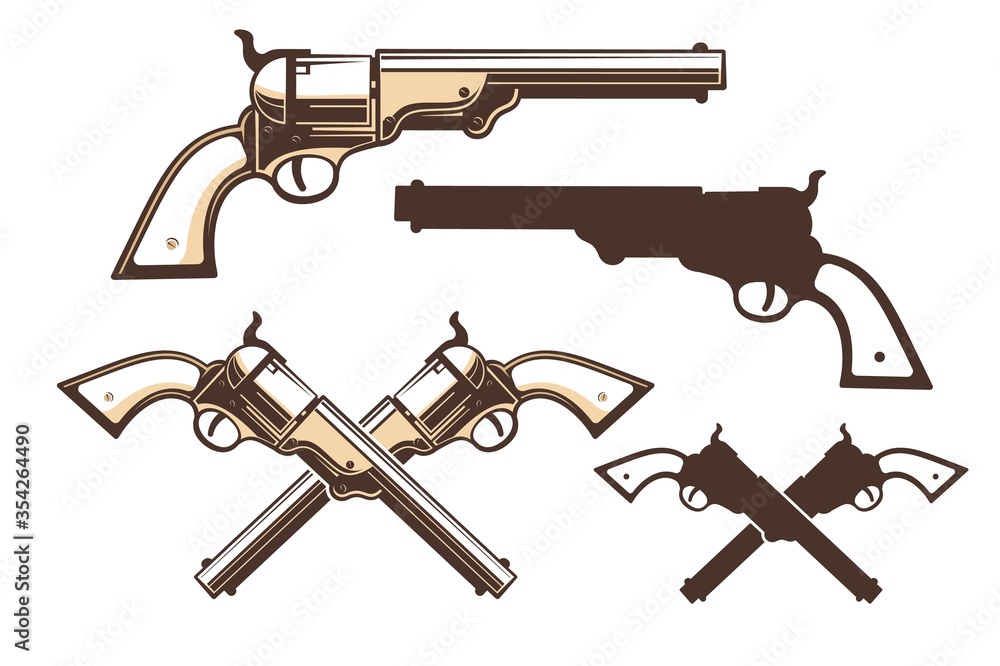 Western gun retro style. Vintage wild west pistol. Cowboy revolver icon ...
