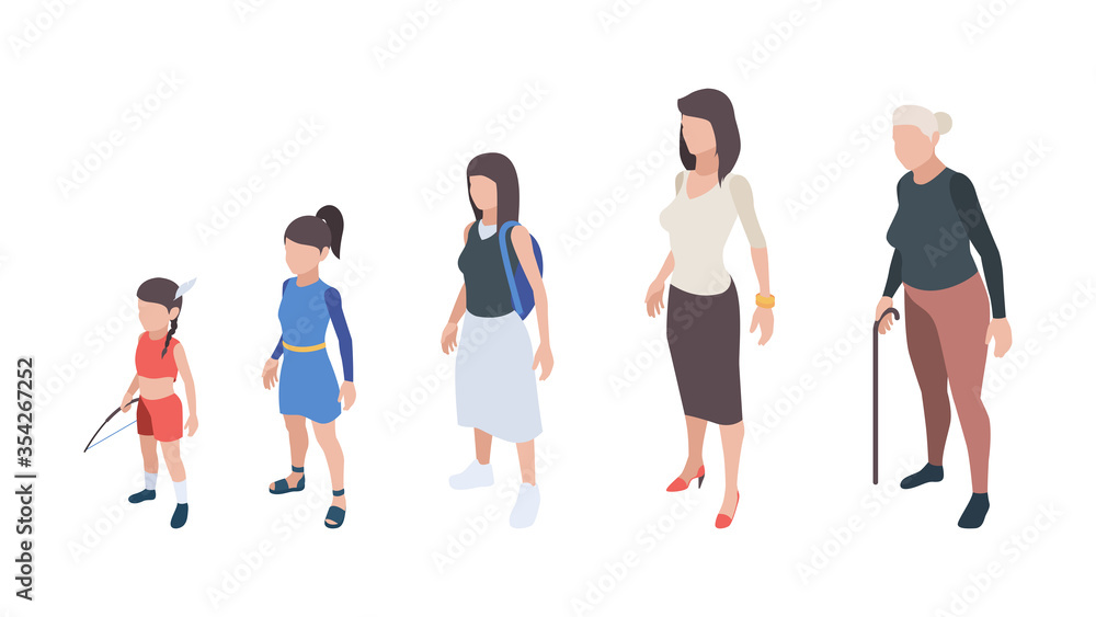 Generations people. Kids girls daughter woman mother grandmother vector ...
