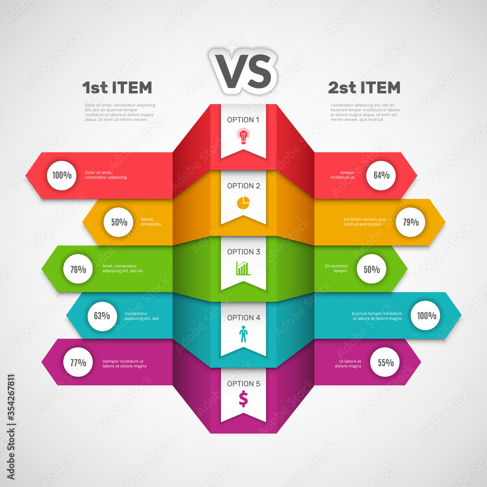 Comparison infographic. Business chart with choice elements or products ...