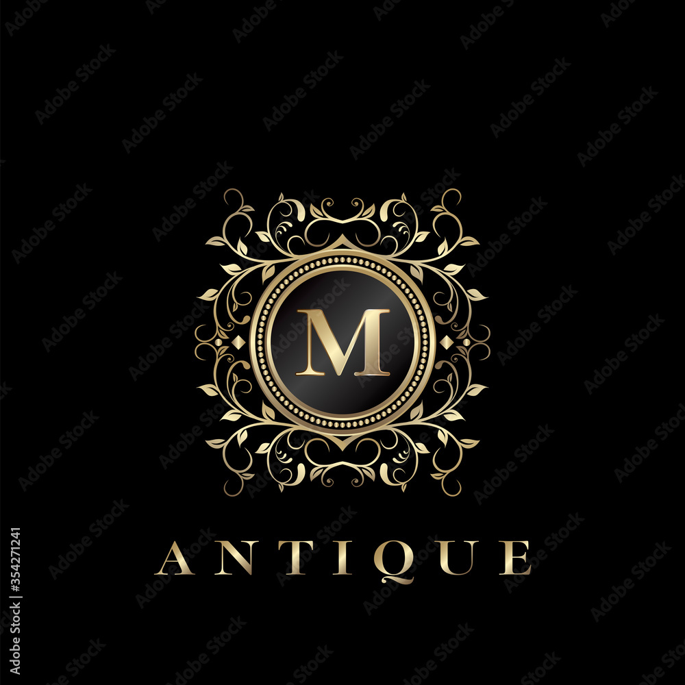 Circle Nature Leaf Luxury Letter M logo. Antique elegance vector design ...