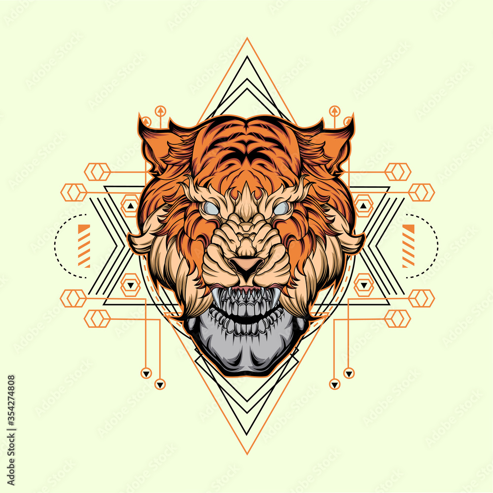 Legend of human skulls tiger sacred geometry Stock Vector | Adobe Stock