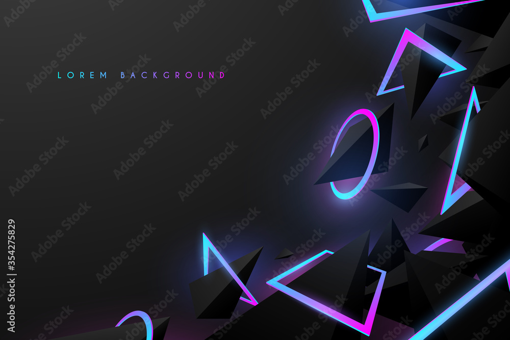 Abstract neon color shapes with black triangles background Stock Vector ...
