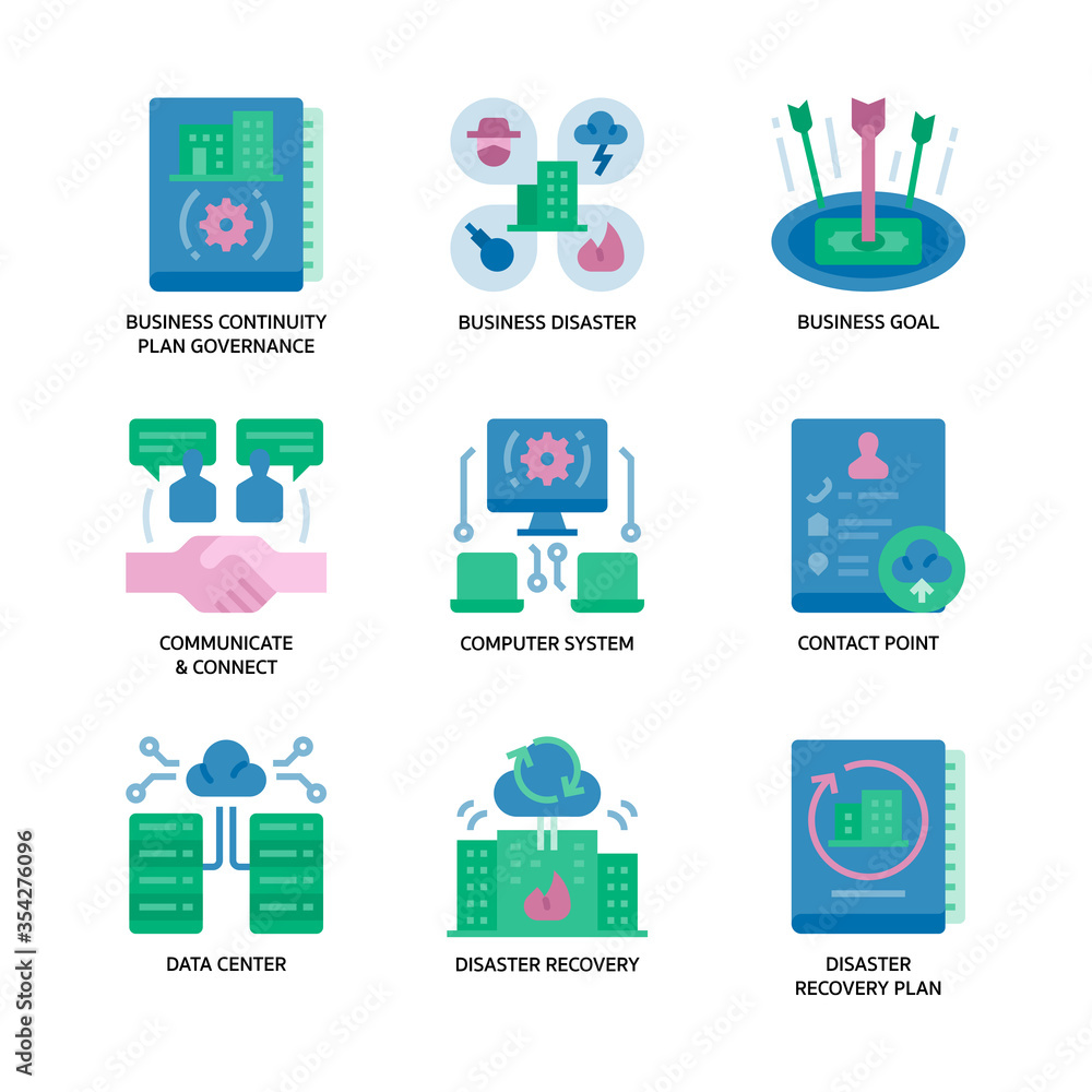 Business continuity plan icons set Stock Vector | Adobe Stock
