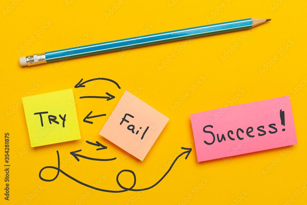 Try - Fail - Success. Purpose and movement to success despite obstacles ...