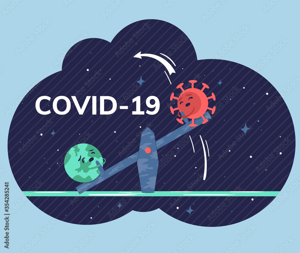 Trendy flat vector illustration depicts competition between planet ...