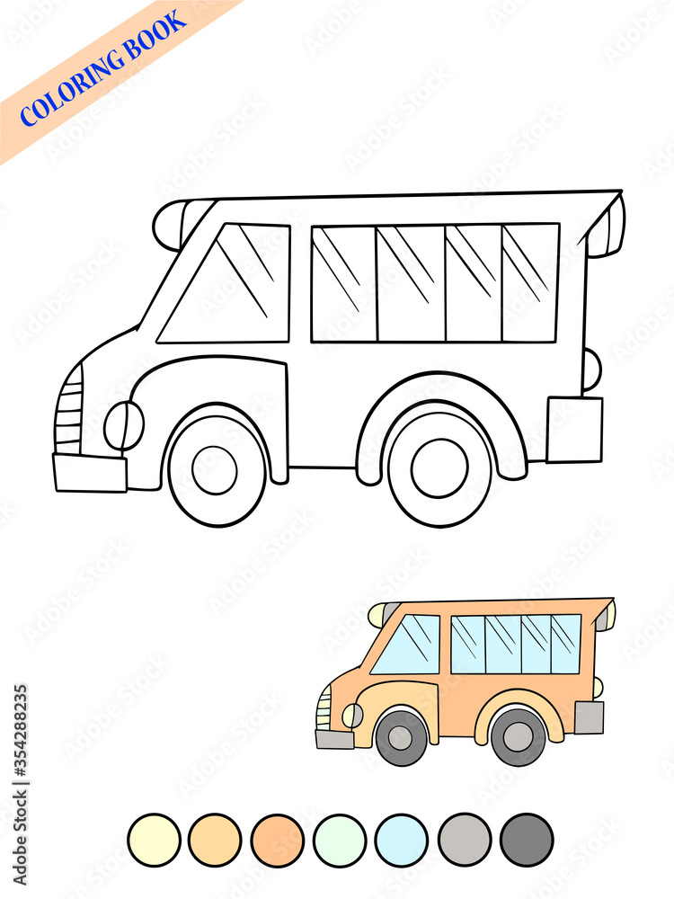 coloring book transport bus for kids page color swatch illustration ...