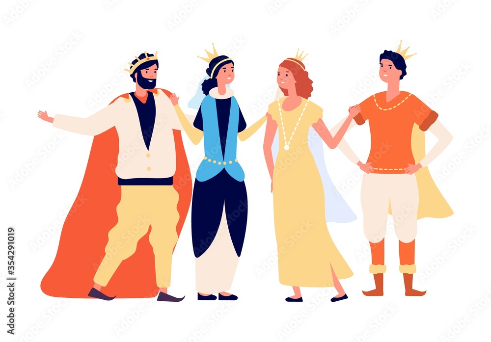 The royal family. Cartoon queen king princess and prince. Isolated ...