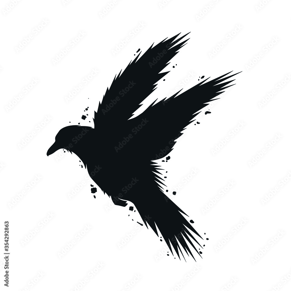 Crow with grunge effect isolated on white. Vector illustration. Stock ...