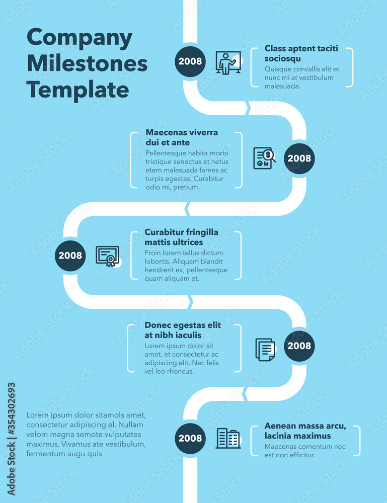 Modern company milestones timeline template - blue version. Easy to use ...