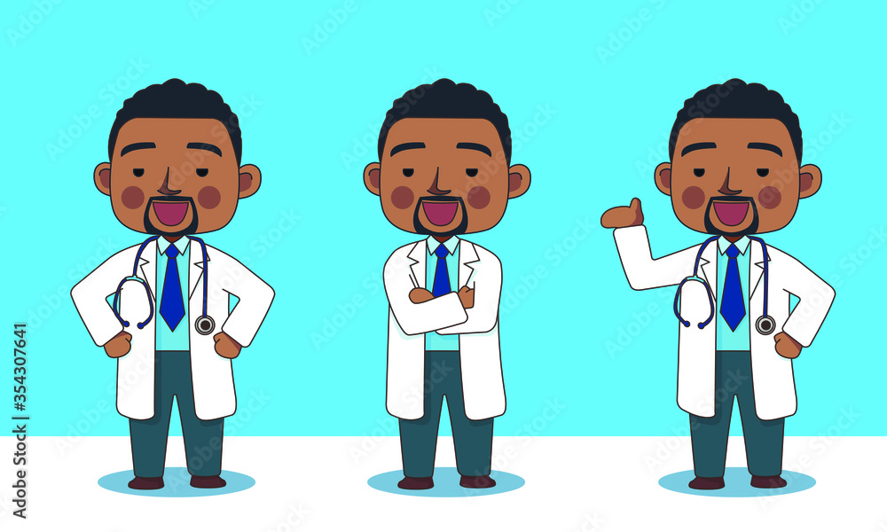Doctor D with 3 poses give information Set A (with line stroke) Stock ...