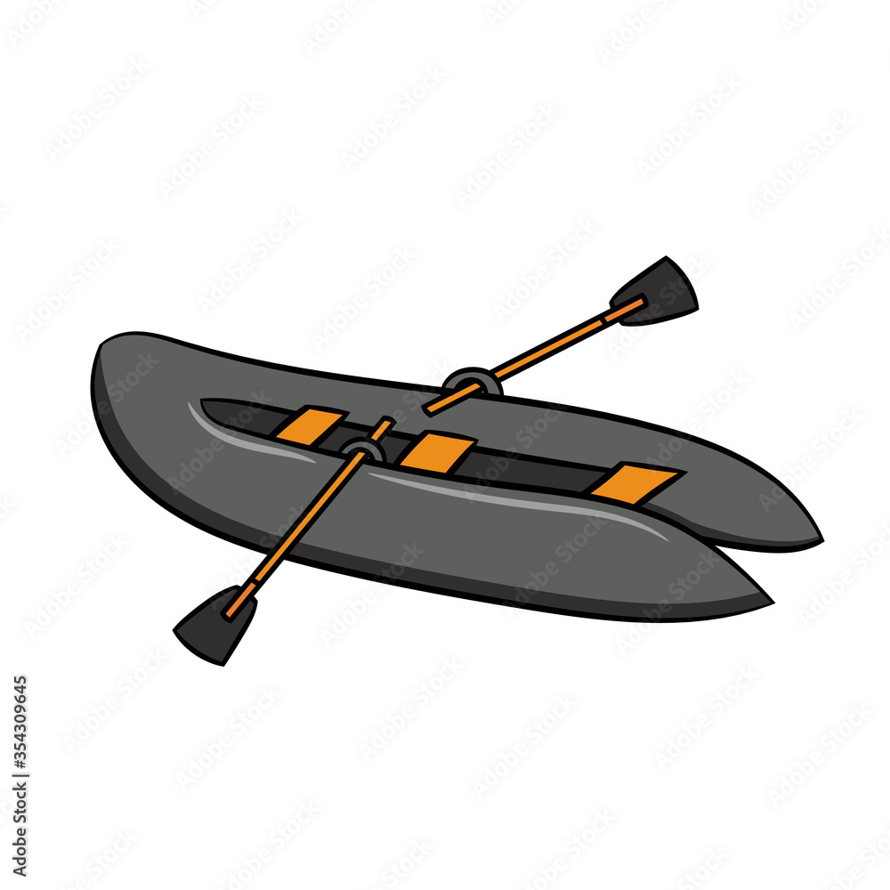 Rubber rowing boat.A simple sketch drawn by hand.Summer color vector ...