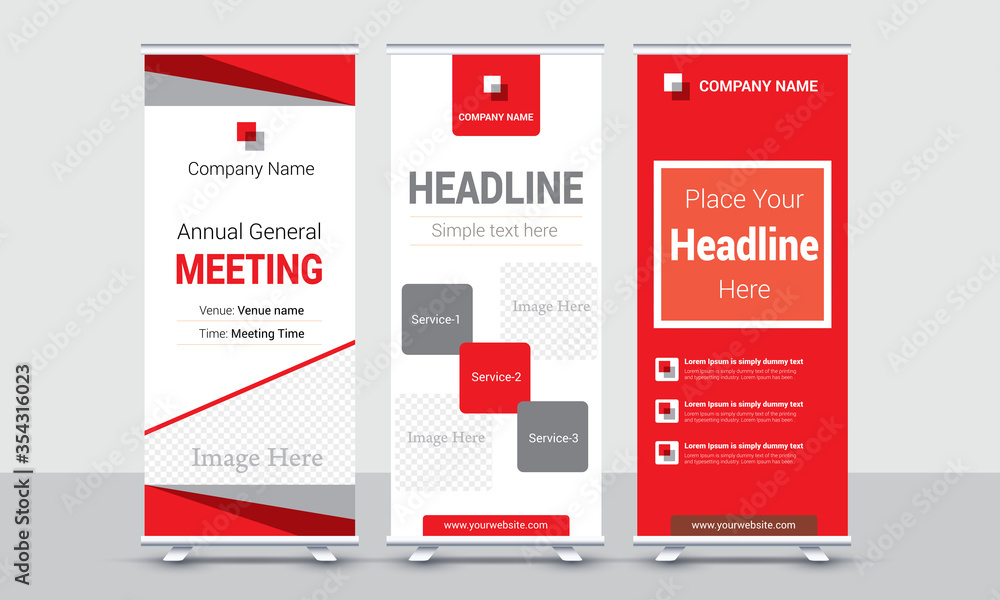 Red Roll up banner design template vector, corporate x-banner, modern ...