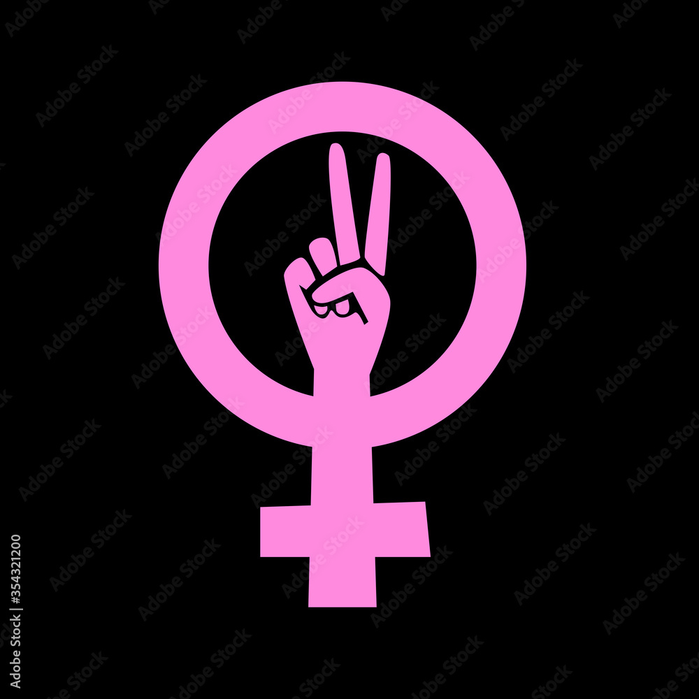 Vetor de Pink sign with hand. Feminism. Raised hand vector illustration ...