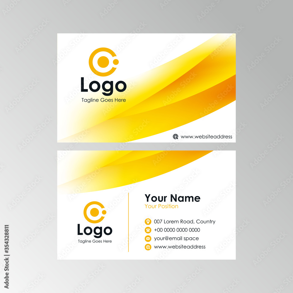 abstract fresh yellow wave business card design, professional name card ...