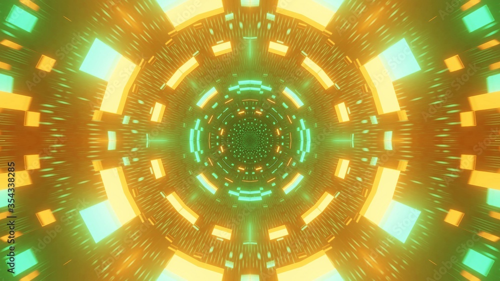 Graphic illustration of 3D rendered futuristic yellow and green ...
