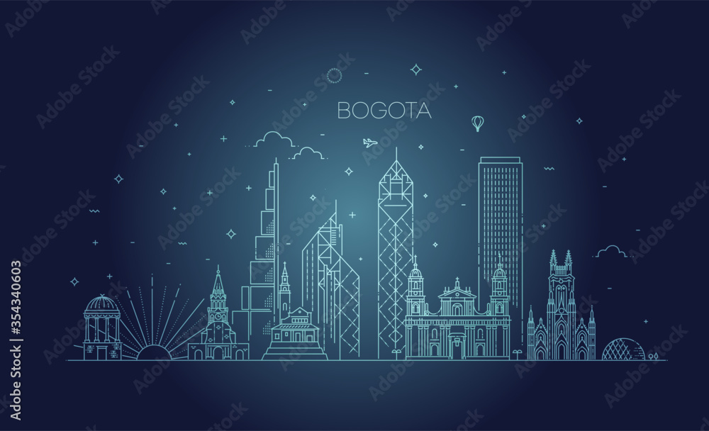 Bogota architecture line skyline illustration. Linear vector cityscape ...