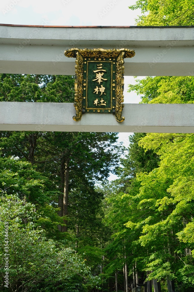 Shrine gate "Torii" at Mitsumine Jinja Shrine in Chichibu, Tokyo, Japan ...