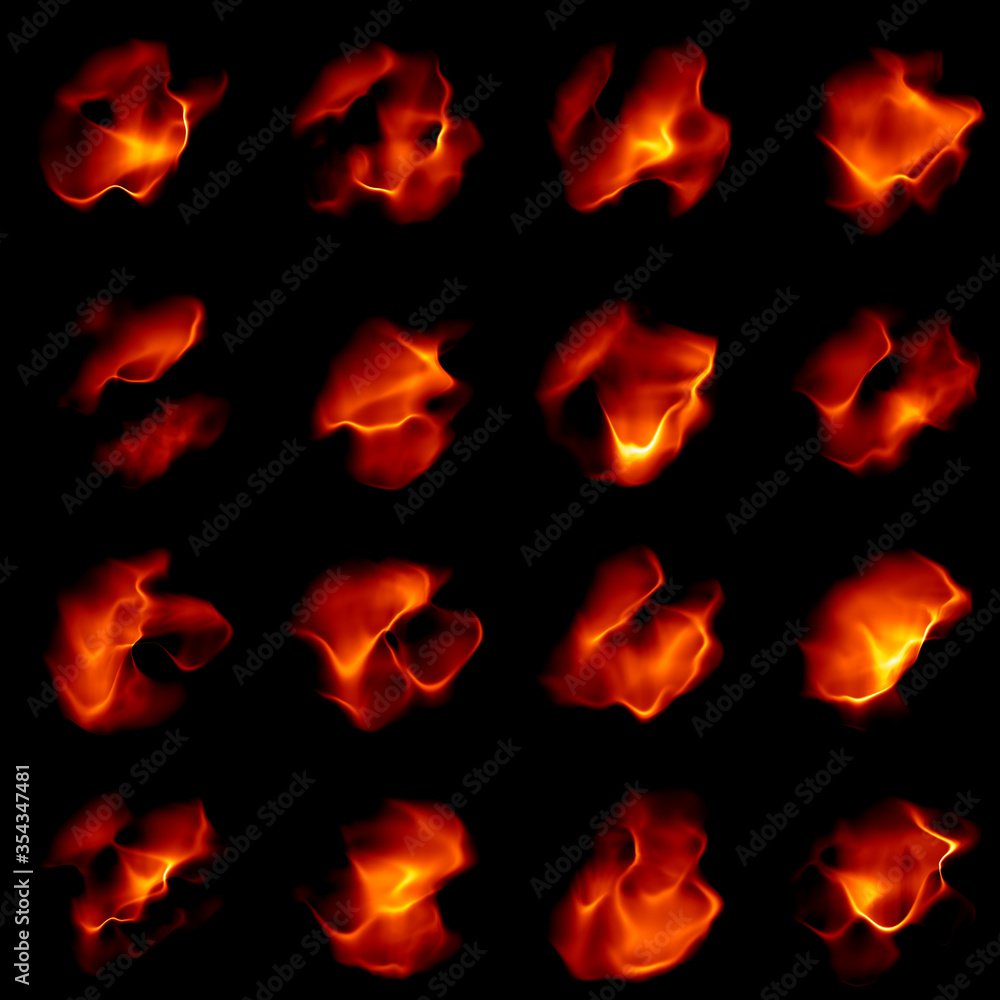 collection of realistic slowly burning flame sprites Stock Illustration ...