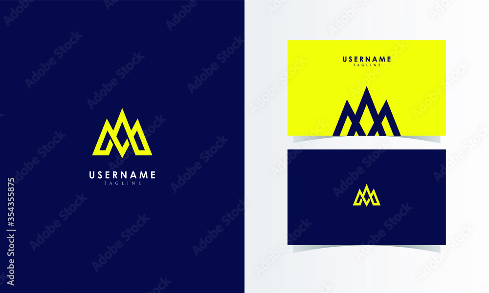 M Line Monogram Logo Mark with business card template design for ...