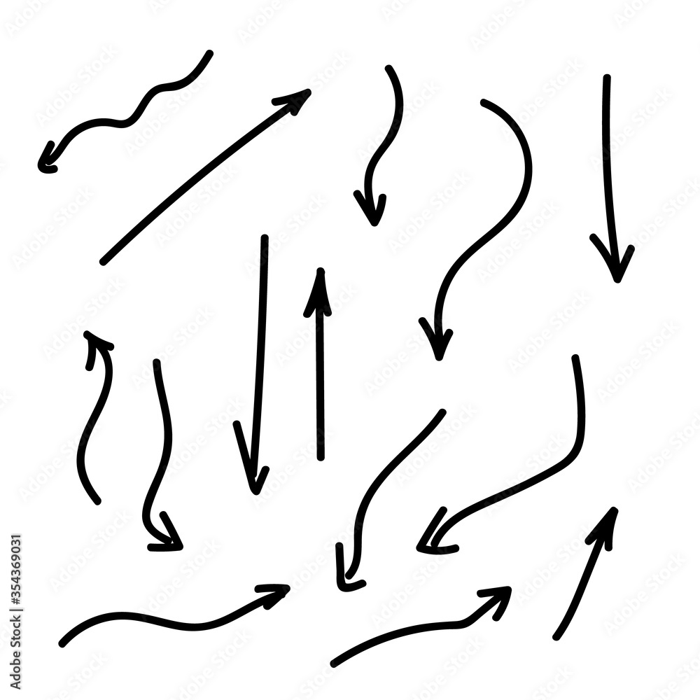 Arrow Vector line art set. Arrow Vector hand drawn black set. Arrow ...