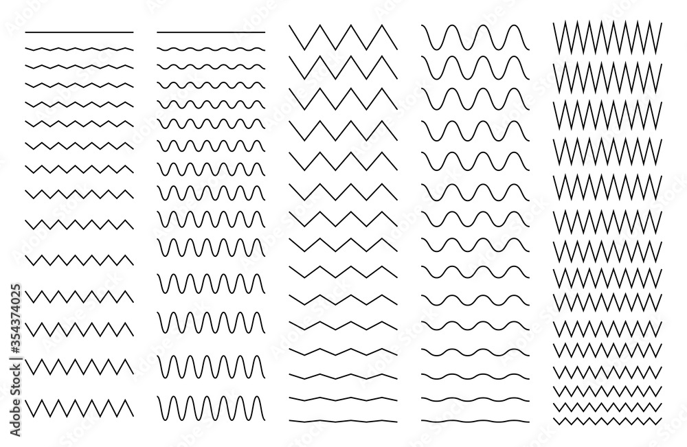Set of wavy, curvy and zigzag - criss cross horizontal lines ...