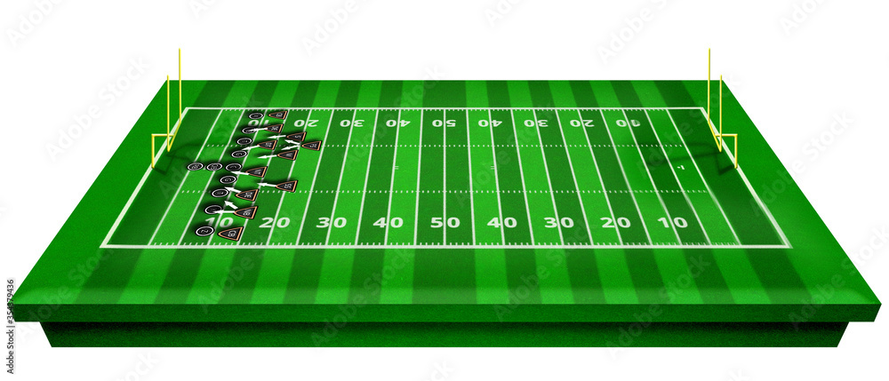 Perspective of football field. Football stadium with white lines ...