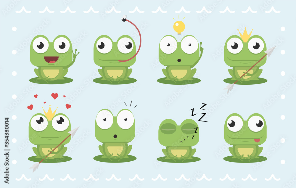 Cartoon Frog Emotions. Vector Frog collection. Vector Set of Sitting ...