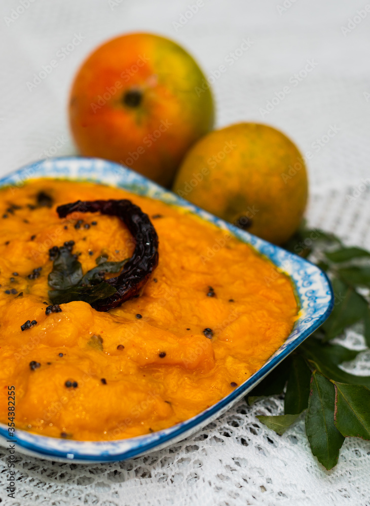 Goan Mango Curry dish with copy space. Restaurant and food magazine ...