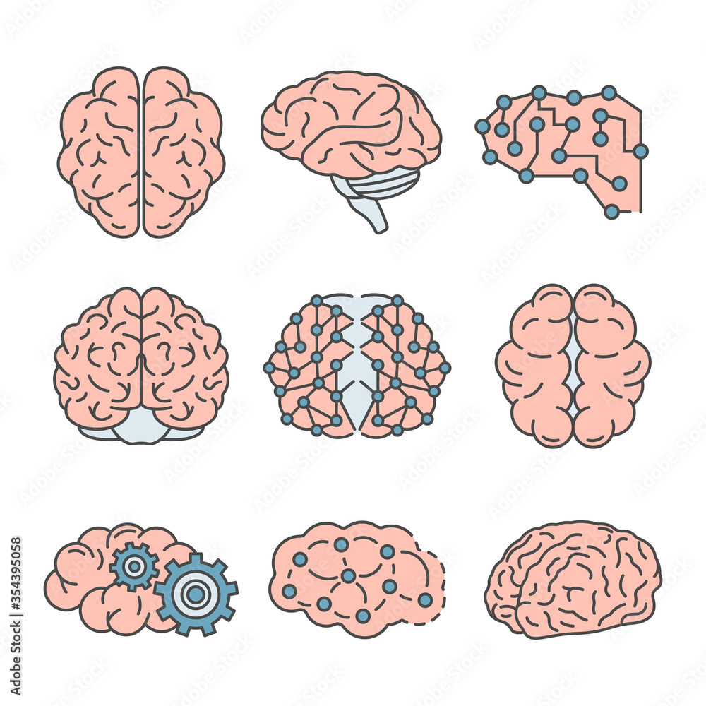 Memory brain icon set. Outline set of memory brain vector icons for web ...