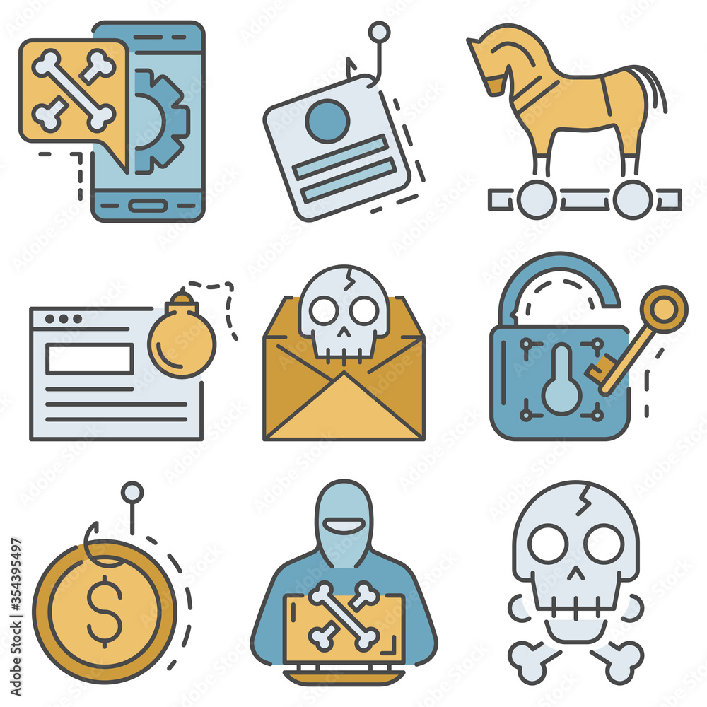 Phishing icon set. Outline set of phishing vector icons for web design ...