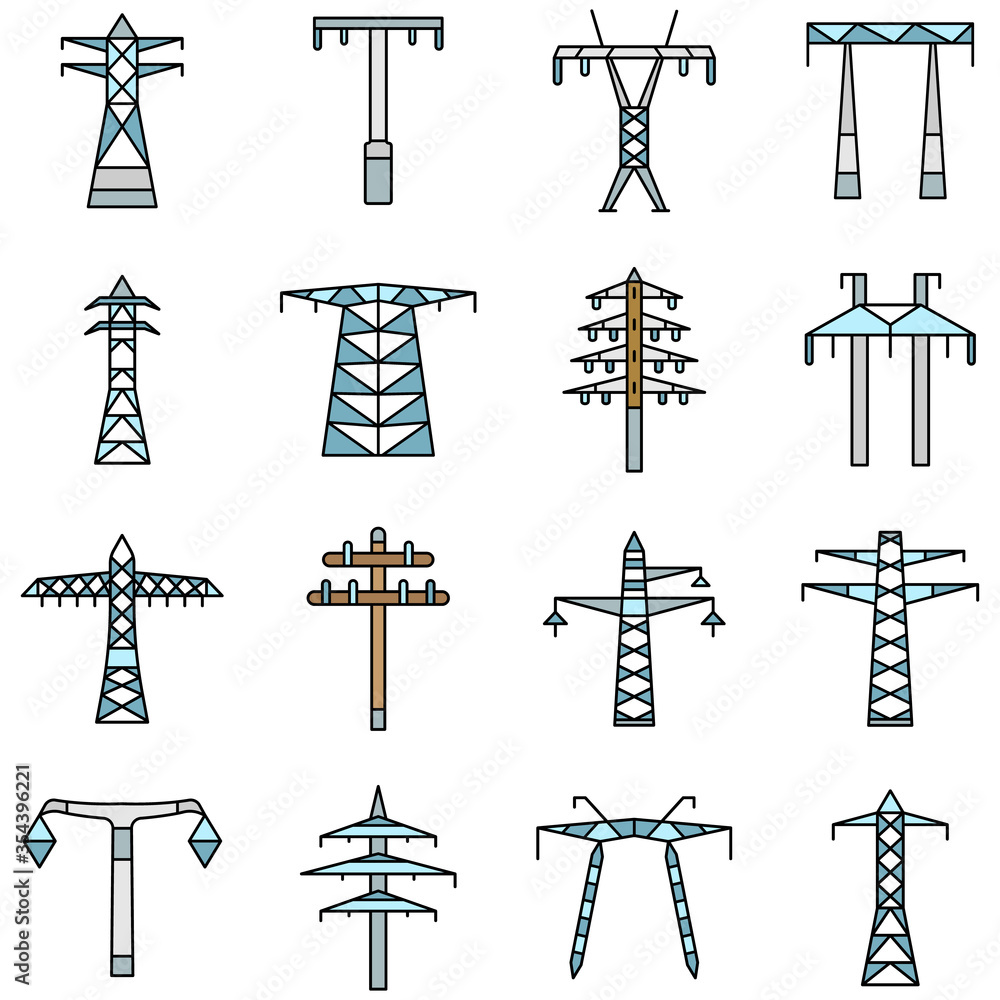 Electrical tower icon set. Outline set of electrical tower vector icons ...