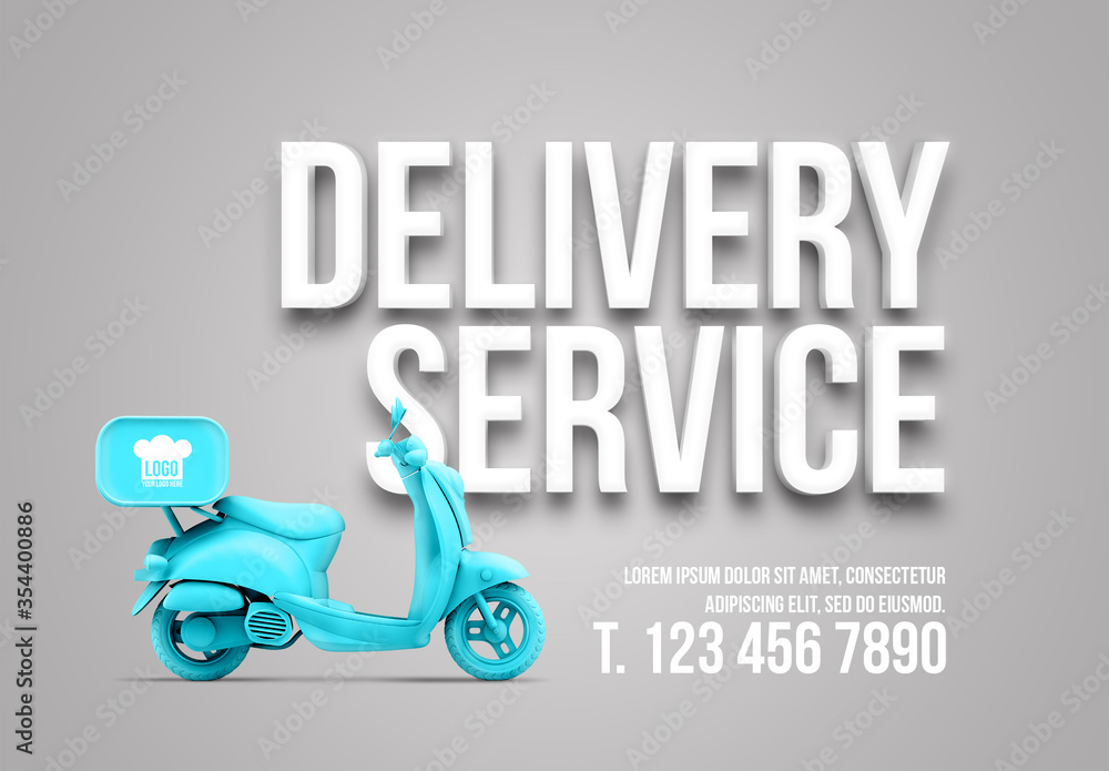 Delivery Service Advertising with Text and Color Motorcycle Mockup ...